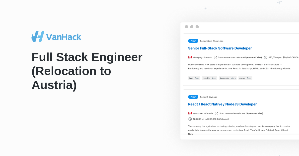 Full Stack Engineer (Relocation to Austria) - VanHack